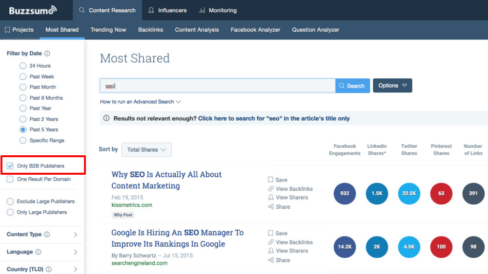 How To Find Top B2B Content With Business Filter | BuzzSumo.com